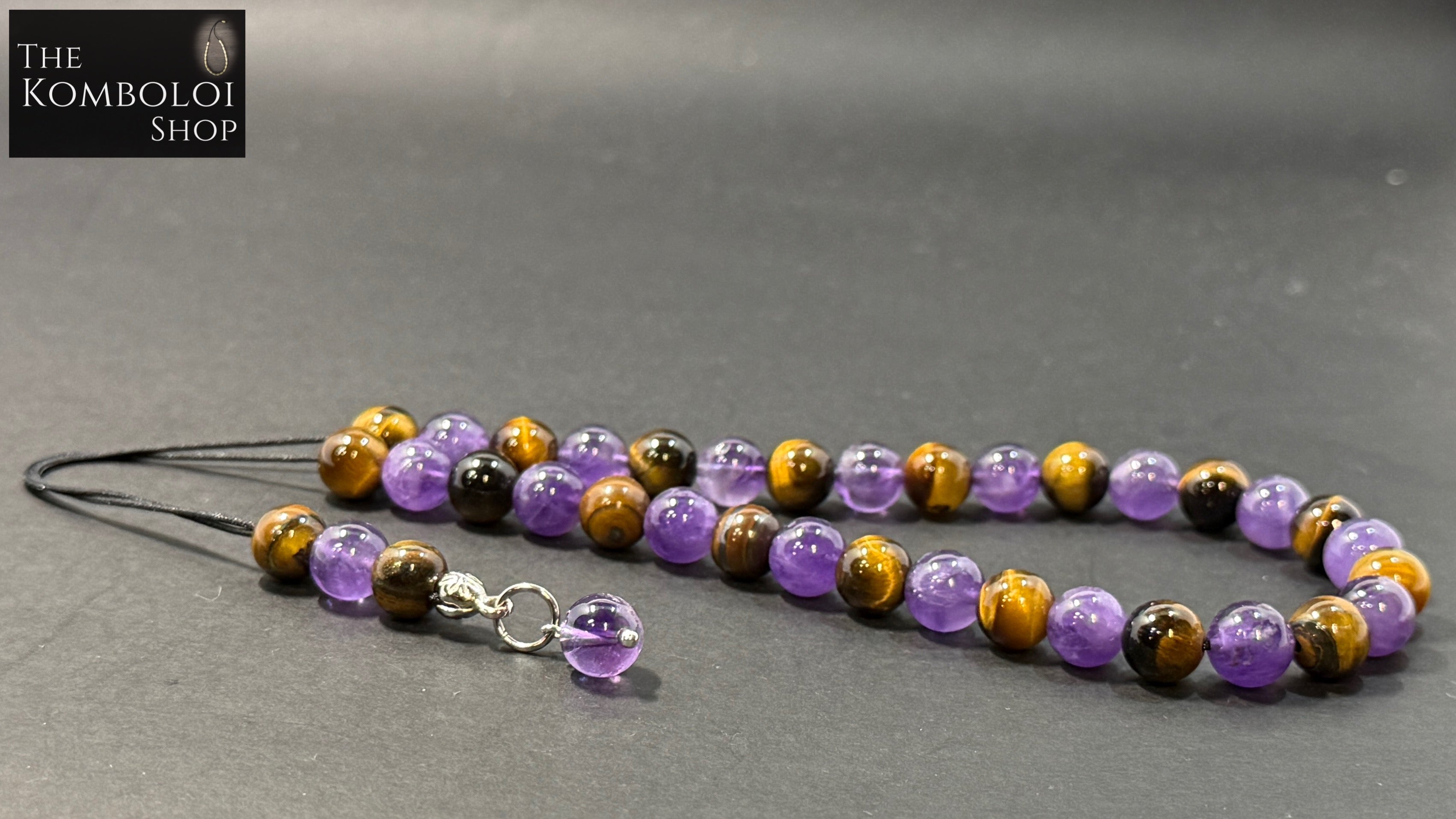 Amethyst & Tigers Eye 33 Bead Komboloi / Worry Beads – The Komboloi Shop