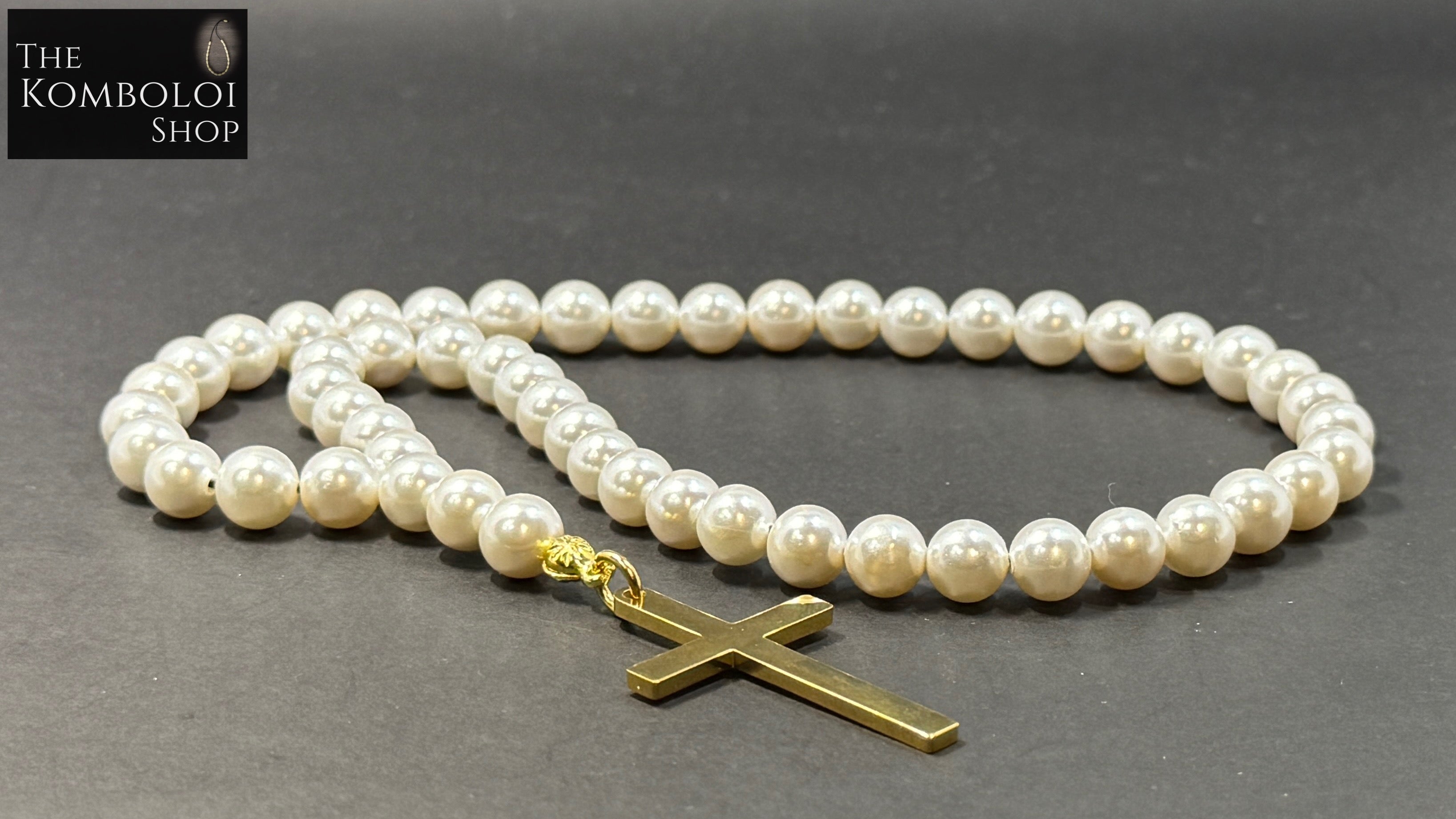 Mother of Pearl 50 Bead Orthodox Prayer Beads with Stainless Steel Cro ...